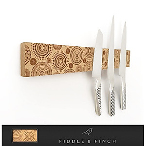Magnetic Strip Knife Holder – Etched Wood Knife Rack or Bar with Hardware for Hanging & Wall Mounting. – Kitchen Utensil Organizer & Storage by Fiddle & Finch, 16 Inch. Circle Design