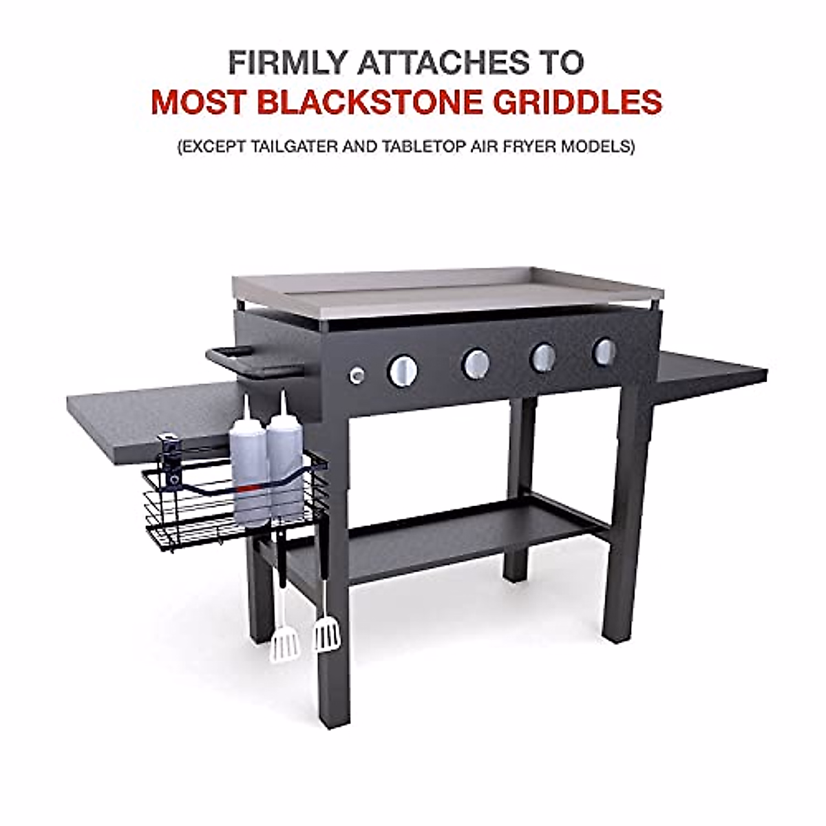 Qanuze Removable Griddle & BBQ Caddy Organizer – For All Blackstone 17”/22”/28” & 36” Griddles – Space Saving Storage for Grilling Tools & Accessories - Comes with Food Scraper