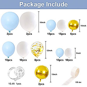 Blue and White Gold Balloons,Blue White Gold Balloon Garland Arch Kit Metallic Chrome God Ballons with Macaroon Blue White Latex Balloons for Wedding Bridal Shower Party Baby Shower Decoration