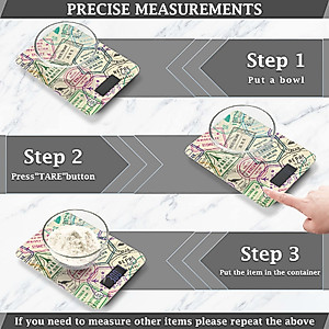 Travel Stamps Visa Food Scale Waterproof Digital Kitchen Scales Weight Ounces and Grams with Easy to Clean for Weight Loss, Baking, Cooking