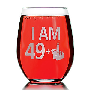 Promotion & Beyond 49 + 1 50th Birthday Finger Graphic Stemless Wine Glass - Funny Birthday Gift For Friends