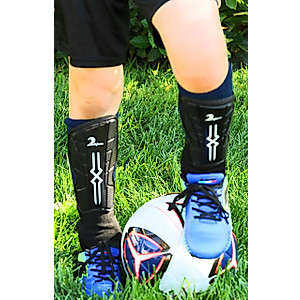 Kids Soccer Shin Guards with Foam Backing & Adjustable Straps. Fits Ages 8-13. Black
