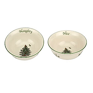 Spode Christmas Tree Collection Dip Bowls, set of 2, Naughty and Nice, Beige/Green, Ceramic Serving Bowl, Holiday Dishes, 4-Inches, Dishwasher and Microwave Safe