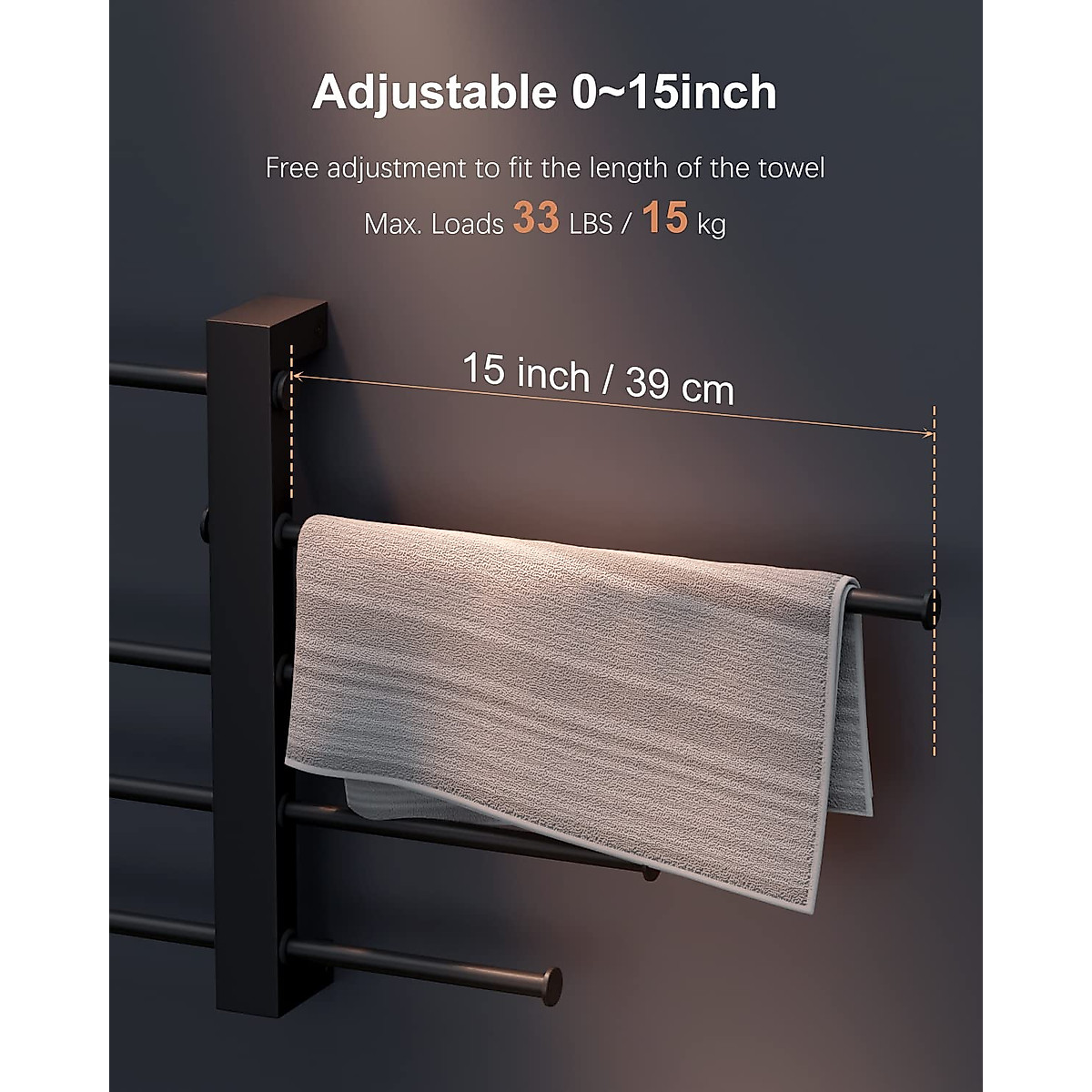 5-Tier Bridge Sliding Bathroom Towel Bar 16 Inch, ZUEXT Oil Rubbed Black Stainless Steel Towel Holder Hanger, Wall Mounted Adjustable Hand Towel Rod for Washroom Kitchen, 1.5" Tube Towel Rail Racks