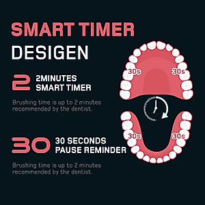 Wagner Stern ultrasonic whitening Electric Toothbrush with 8 Charcoal Black Brush Heads. for Fresh Breath & Healthy Smile. (Green)