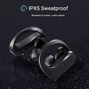 Deeprio Bluetooth Headphones 25H Play Back Stereo Sound Earphones in Ear IPX5 Waterproof with Microphone Over Ear Earbuds for Sports Running Workout Black