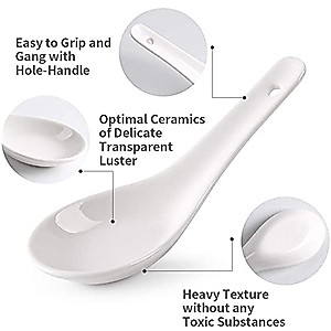 HAPPY KIT 5.3" Asian Soup Spoons Set of 6-White Ceramic Dessert Spoons Ramen Spoons Proper for Corelle Pho Miso Wonton Ramen Dumpling Macaron Dishwasher & Oven Safe