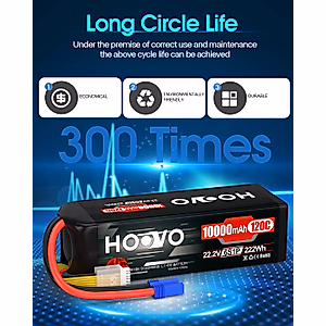 HOOVO 6S Lipo Battery 22.2V 10000mAh 120C RC Battery EC5 Plug Soft Case Compatible for RC Cars, Drones, DJI, FPV, RC Plane, Racing Hobby 2 Pack