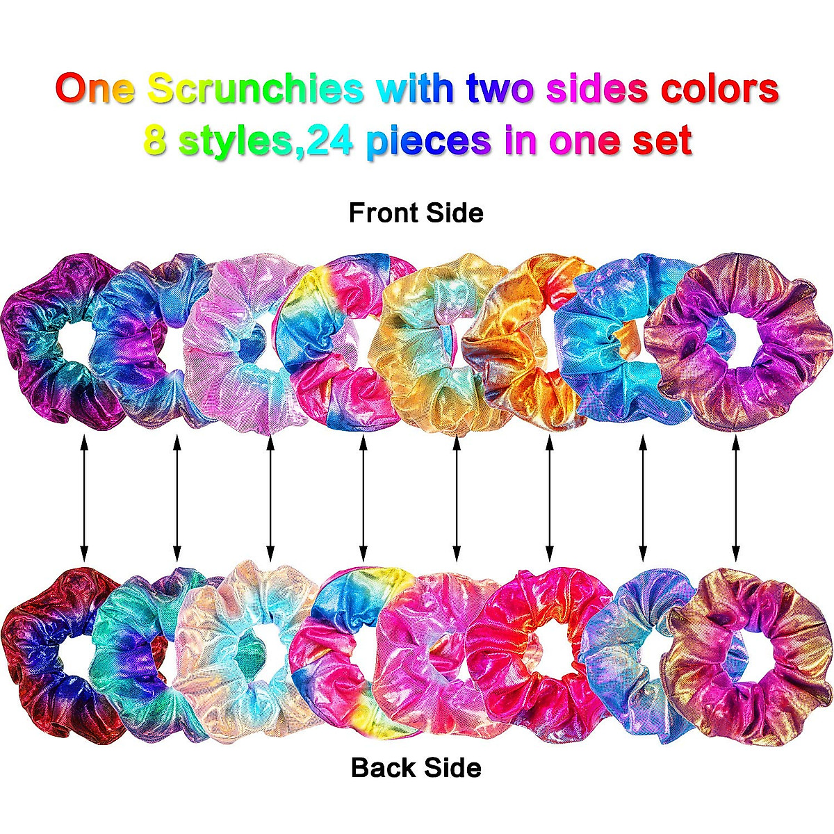 Tatuo 24 Pieces Rainbow Hair Scrunchies Elastic Bands Scrunchy Colorful Hair Ties Ropes for Women Girls Gymnastics Birthday Party Favors, Large(Rainbow Colors)