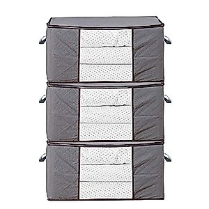 Breathable Clothing Blankets Storage Bag Organizer with Handle and Clear Window for Comforter Storage Bins Storage Bags Sweater Storage Clothes Storage Containers, 3pc Pack, Gray