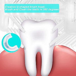 CHENGU 4 Pieces Kids U Shaped Toothbrush Manual Training Tooth Brush Whitening Massage Toothbrush Whole Mouth Toothbrush for Kids 2-12 Years (Yellow, Green, Orange, Pink, Dinosaur Style)