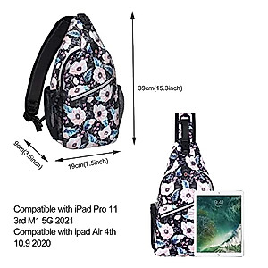 MOSISO Sling Backpack, Multipurpose Travel Hiking Daypack Rope Crossbody Shoulder Bag, Windflowers