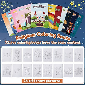 72 Pcs Christian Religious Bible Coloring Books Bulk for Kids DIY Art Drawing Mini Book for Sunday School Prizes Easter Gifts Classroom Rewards Church Activity Carnival Party Favors, 12 Styles