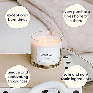 Calyan Wax Soy Wax Candle, Evergreen Eucalyptus, 3 Wick Scented Candle for The Home | Premium Candle with Essential Oils | 14.9 oz Soy Wax, 43 Hour Burn Time, Large Candle in Glass Jar