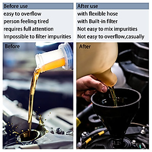 Flex Funnel - Wide Mouth Flexible Funnel with Handle, Multi-Functional Large Plastic Automotive Funnels for Cars and Motorcycles, Engine Oil, Liquid, Diesel, Kerosene,Gasoline (2pcs * 5.2" Black)