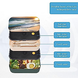 Sunset Over The Waves Adult Lunch Box, Bento Box, With Cutlery Set Of 3, 2 Compartments, Rectangular, Lunch Box For Adults