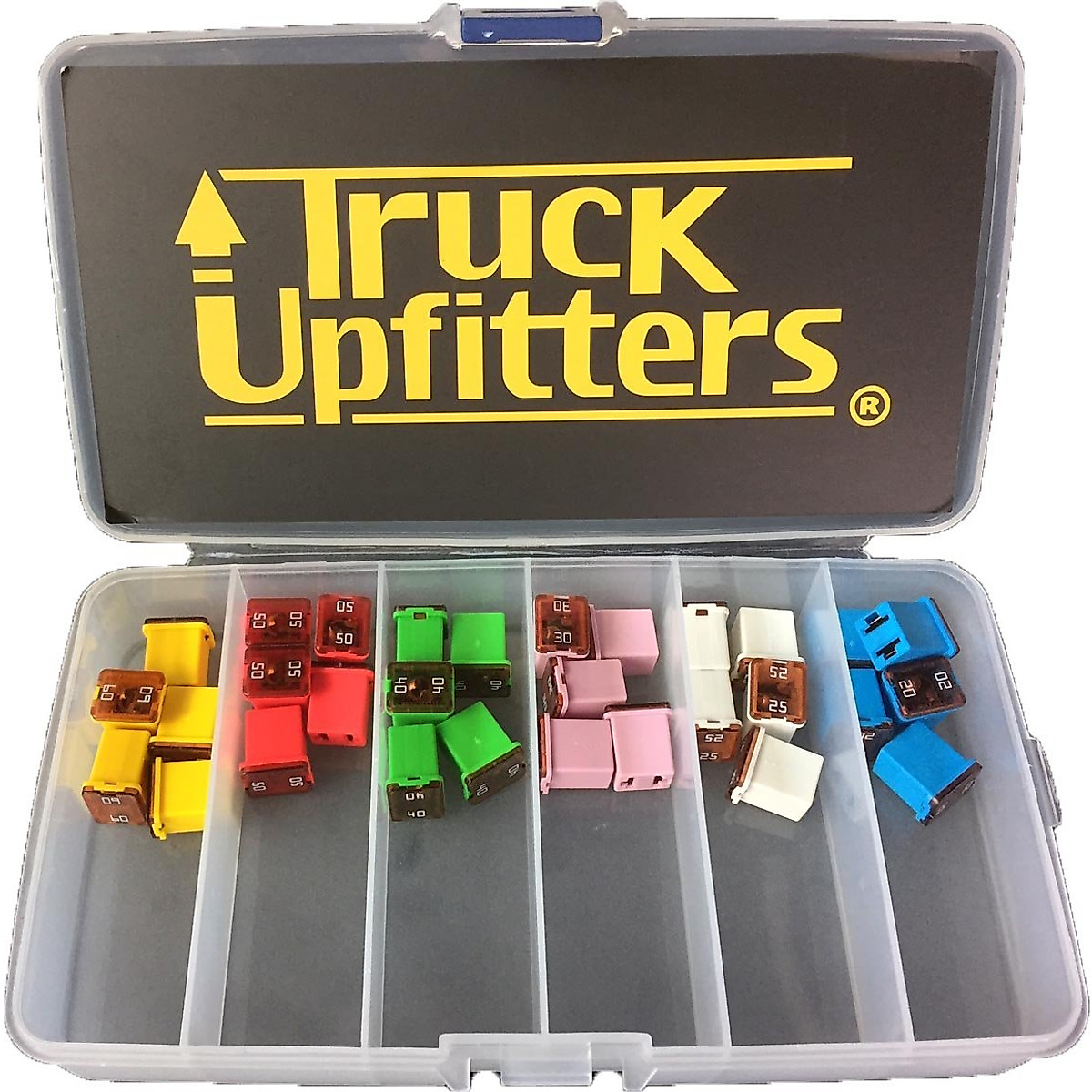 Truck Upfitters 30 pc Automotive Low Profile JCASE Compatible Box Shaped Fuse Kit for Foreign and Domestic Pickup Trucks, Cars and SUVs. Comes with Carrying case & 20, 25, 30, 40, 50, & 60 amp fuses!