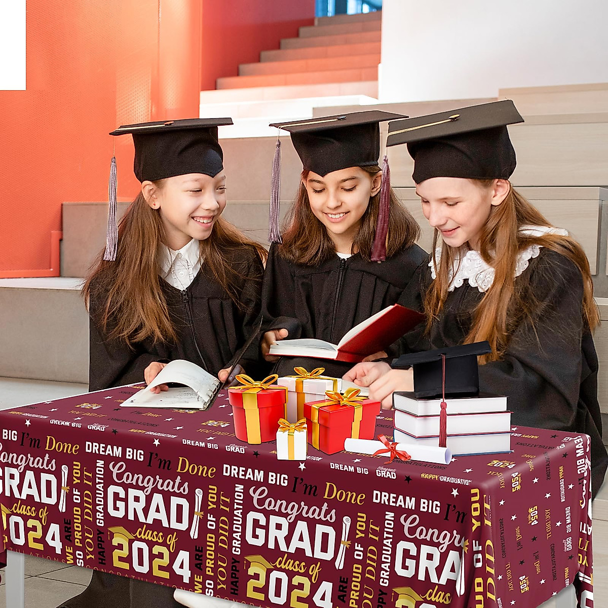 Lenyunge Graduation Tablecloth Class of 2024,Graduation Party Decorations Congrats Grad Tablecover for 2024 Graduation Party Supplies,Maroon 3Packs Plastic High School University College Decorations