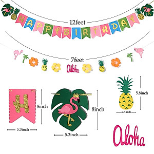 Hawaiian Party Decoration |Luau Party Supplies| Hawaiian Tropical Banner, Flamingo Garland for Pool Party Supplies,Tropical Party Decoration(set of 2),Birthday Banner for Beach Moana Party decorations