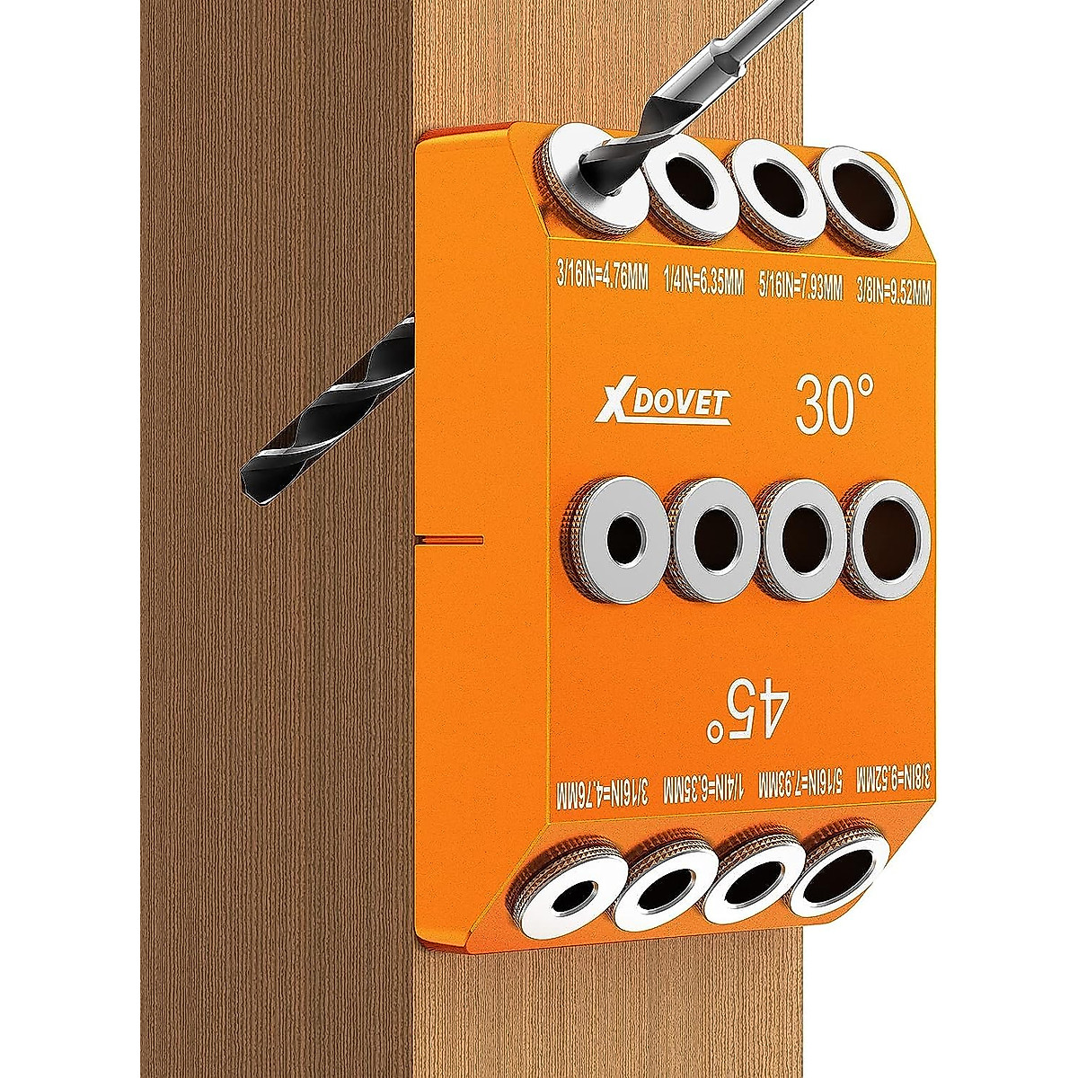 XDOVET 30 45 90 Degree Angle 4 Sizes Drill Jig for Angled Holes/Straight Holes, Drill Guide for Cable Railing Lag Screw Wood Post, Durable Aluminum Alloy Drilling Jig for Deck Stair Handrail