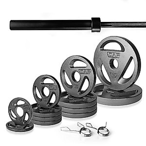 CAP Barbell 165 LB Olympic Grip Plate Set with 7 FT Olympic Bar and Collars