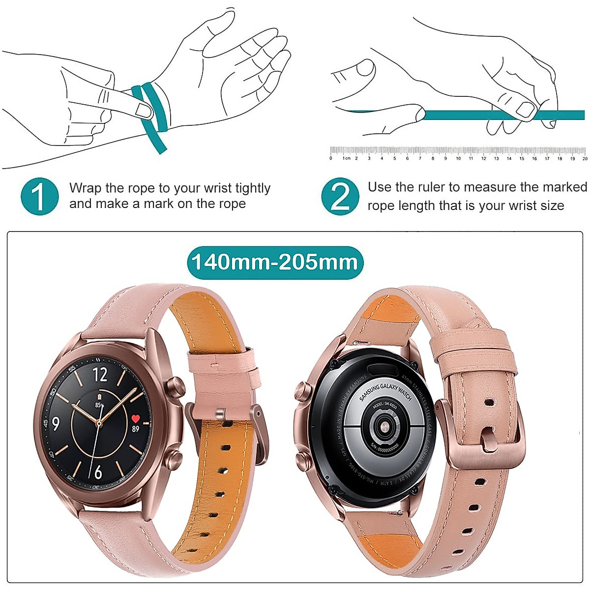 Genuine Leather Bands Compatible with Galaxy Watch 3 41mm/45mm,Woman Man 20mm/22mm Wristband Quick Release Strap for Galaxy Watch 42mm/Watch 4 Classic/Watch 46mm Smartwatch