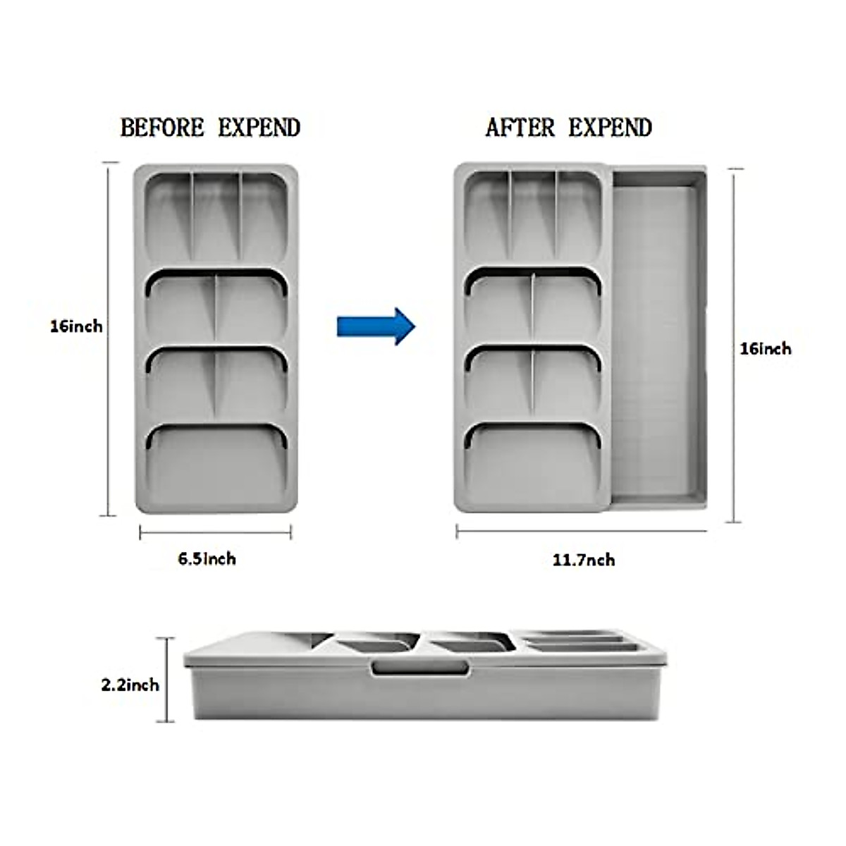 Kitchen Drawer Silverware Organizer Tray, Expandable Kitchen Utensils Organizer for Cutlery, Flatware,Spoon Knife and Fork Partition Storage