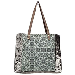 Myra Bags Floral Chic Canvas Tote Teal Cow