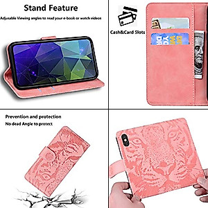 Embossed Pattern Leather Case with Card Slot for Xiaomi Redmi Oppo Realme Reno Flip Phone Case (Pink,Reno 6Pro+/Reno 6Pro Plus)