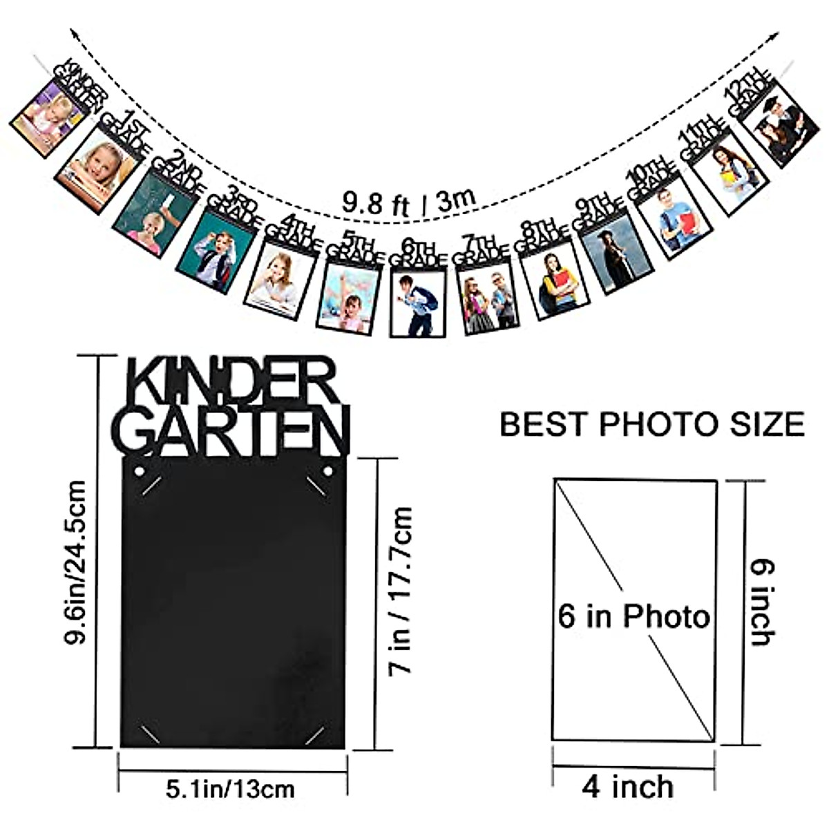 Graduation Photo Banner for 2023 Party Decorations, Kindergarten to 12th Grade Graduation Picture Banner, Middle School, High School College Graduation Party Supplies Black SG063BK