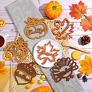 Spiareal 12 Pcs Fall Thanksgiving Wood Cutout Thankful Grateful Blessed Sign Plate Decor Pumpkin Maple Leaf Turkey Table Settings Thanksgiving Autumn Plate Table Wall Decoration(Yellow,Orange,Brown)
