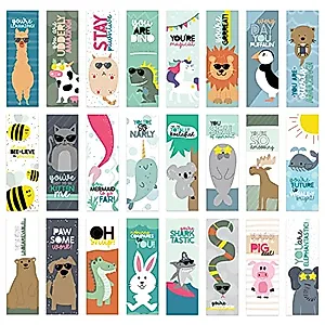 Animal Pun Bookmarks / 2" x 6" Motivational Paper Bookmark Pack/Bulk Set of 24 Classroom Reward Quotemarks/Made in The USA