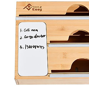 Make It Easy, Plastic Wrap Dispenser - 5 In 1 Wrap Organizer with Blackboard & Side Bag Dispenser - Foil & Wax Dispenser for Kitchen Storage Drawer - 4 Slot