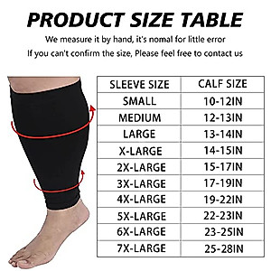 Plus Size Compression Sleeves for Calves Women Wide Calf Compression Legs Sleeves Men 6XL, Relieve Varicose Veins, Edema, Swelling, Soreness, Shin splints, for Work, Travel, Sports and Daily Wear