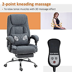 Vinsetto 3D Kneading Massage Office Chair with Reclining, Swivel Fabric Computer Chair with Footrest, Armrest, Gray