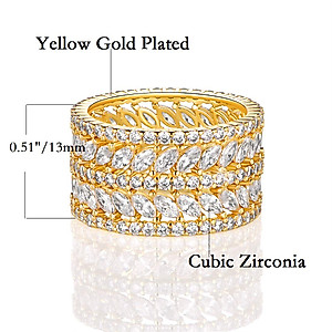 Gemsme 14K Yellow Gold Plated Marquise Cubic Zirconia Eternity Statment Ring for Women (6)