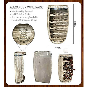 CoTa Global Modern Alexander Wall Mounted Wine Rack - 18 Wine Bottles Freestanding Wooden Barrel Wine Holder, Hanging Bottle Rack or Floor Stand, Wine Storage Shelf Organizer for Wine Bar, Home Décor