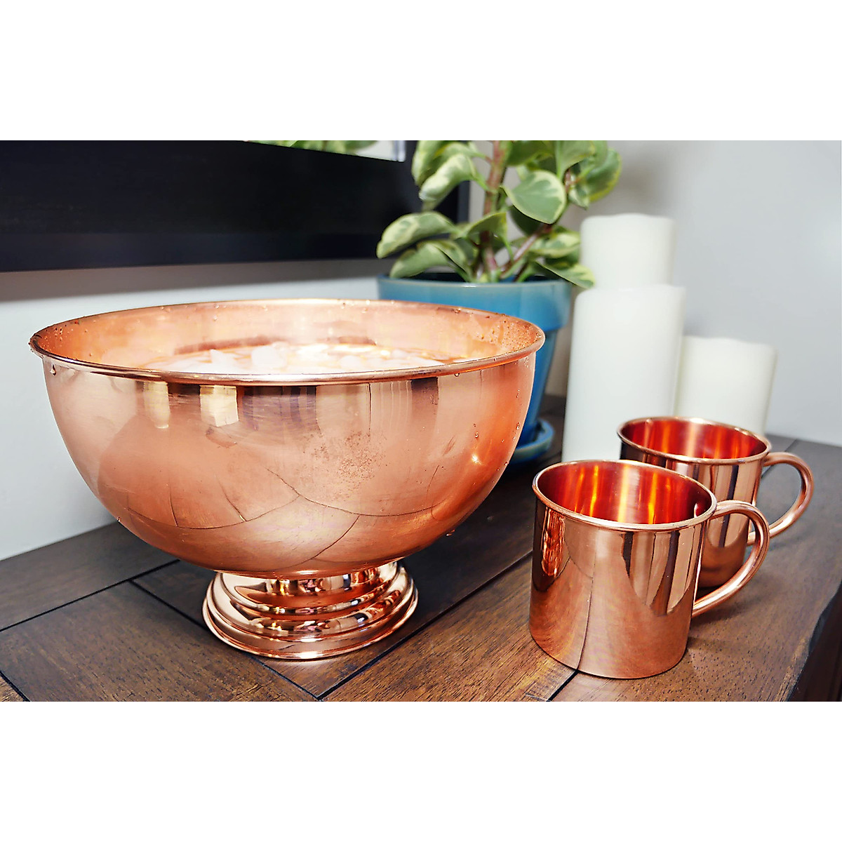 Alchemade 5 Liter 100% Copper Punch Bowl With Stand For Your Copper Kitchenware And Copper Dishware Collection - Perfect For Parties, Everyday Kitchen Use, Or As A Decorative Bowl