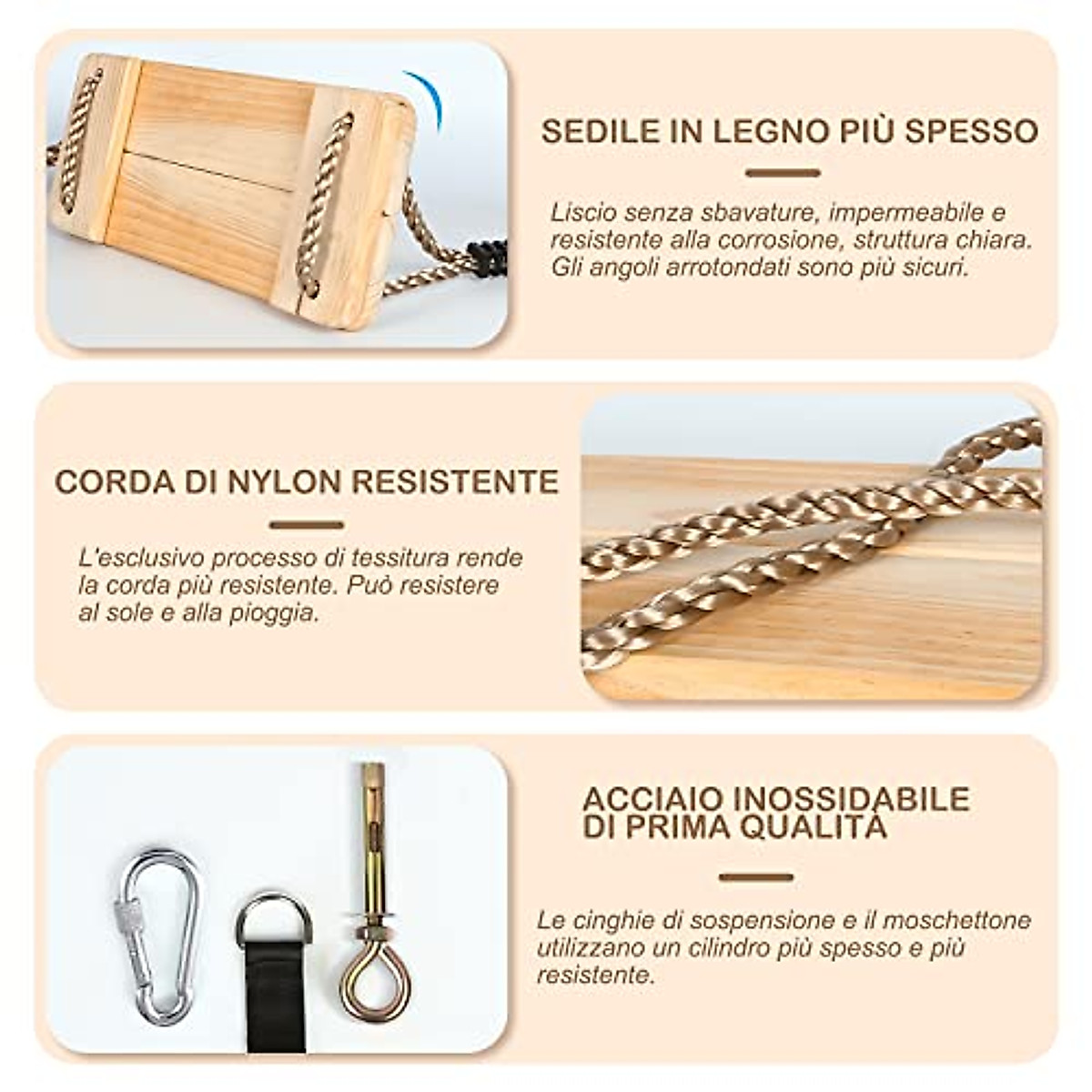 EXTFANS Wood Tree Swing Seat, Swing Set for Children Adult Kids, 15.7 * 6.3 * 0.63 Inch, Adjustable Rope Swings for Yard Indoor Outdoor Backyard Garden Playground Use