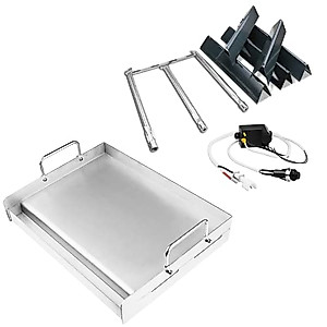Utheer Grill Parts with 7636 Flavor Bars, 69787 Grill Burner and Ignitor for Weber Spirit 300 Series with Front Control, Universal Stainless Steel Griddle, 17" x 13" Griddle Flat Top Plate