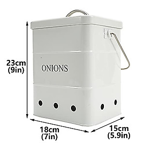 Gdfjiy Onion Storage Bin, Kitchen Storage Canister,Kitchen Pantry Organizer Tin With Airtight Lid & Handles, Vegetable Fresh Keeper with Aerating Tin Storage Holes (White)