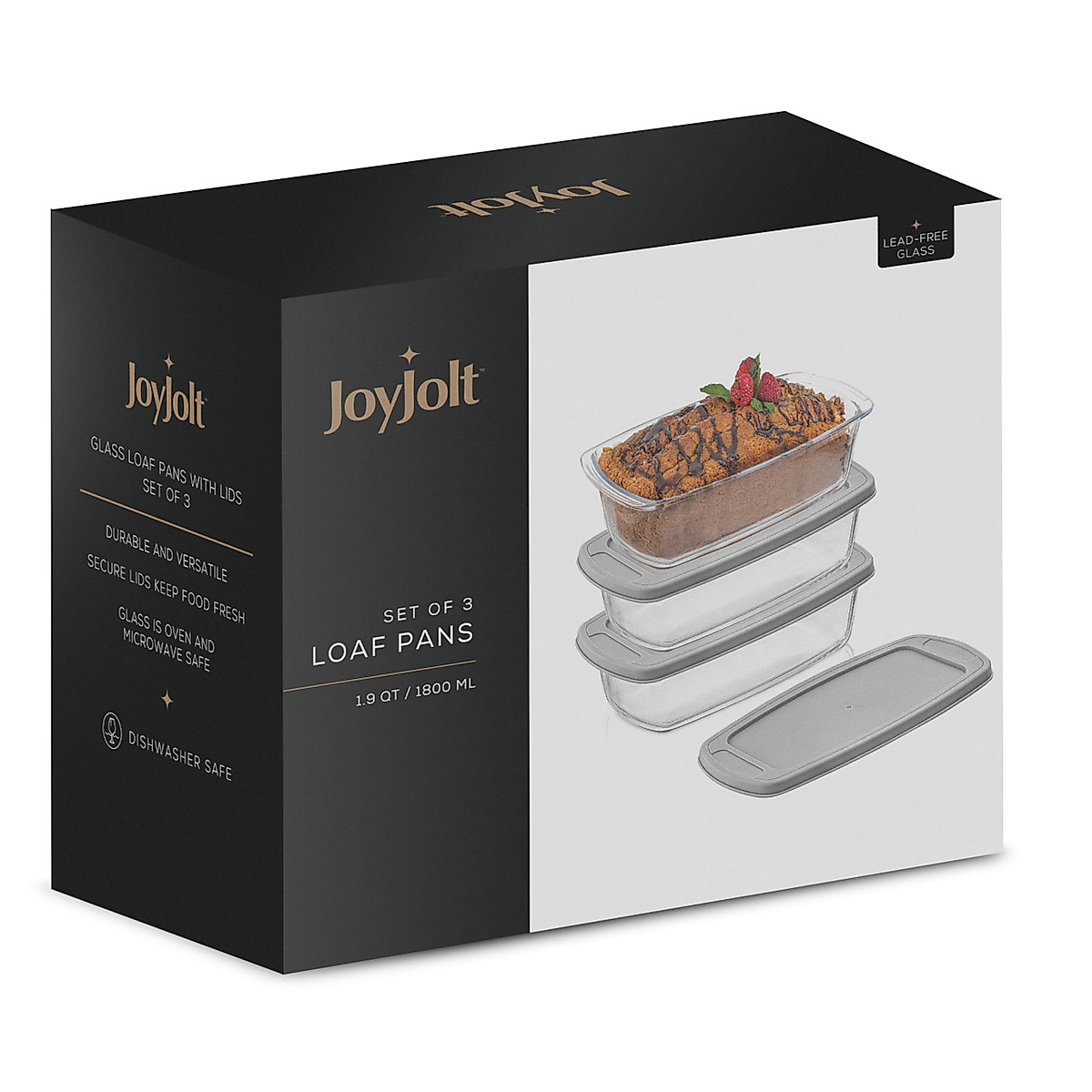 JoyJolt Glass Loaf Pan Set with Lid, Rectangular, 1.9 Quart, Deep, Meatloaf & Banana Bread Loaf Pans
