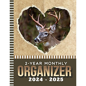 2-Year Monthly Organizer 2024-2025: 8.5x11 Large Dated Monthly Schedule With 100 Blank College-Ruled Paper Combo / 24-Month Life Organizing Gift / Deer Heart - Animal Art Cover