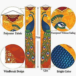 Diwali Peacock Decorations Outdoor Happy Diwali Porch Sign Banner Deepawali Indian Festival of Lights Decorations and Supplies for Home