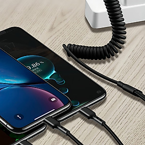 GELRHONR Retractable USB A to USB C Multi Charging Cable,Coiled 5A 3 in 1 Multiple USB C Fast Charging Cord,Compatible with Cell Phones Tablets Android and More （MAX 6.5Ft (White 1 to 3)