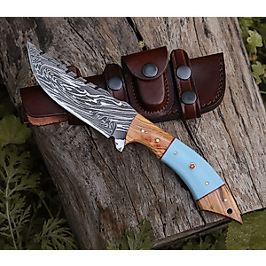 SHOKUNIN USA SavageTr Damascus Knives Custom Handmade Hunting Knife- Best Damascus Steel Blade Skinning Knife- Fixed Blade Hunting Knife With Sheath Belt Loop