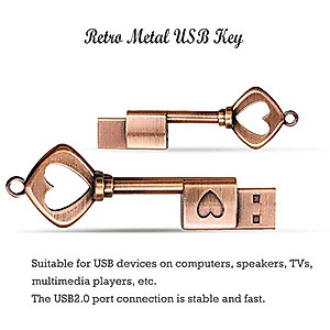 Cute USB Flash Drive Key 64GB, Wiedeus Classic Retro Metal Memory Stick Heart-Shaped Thumb Drives