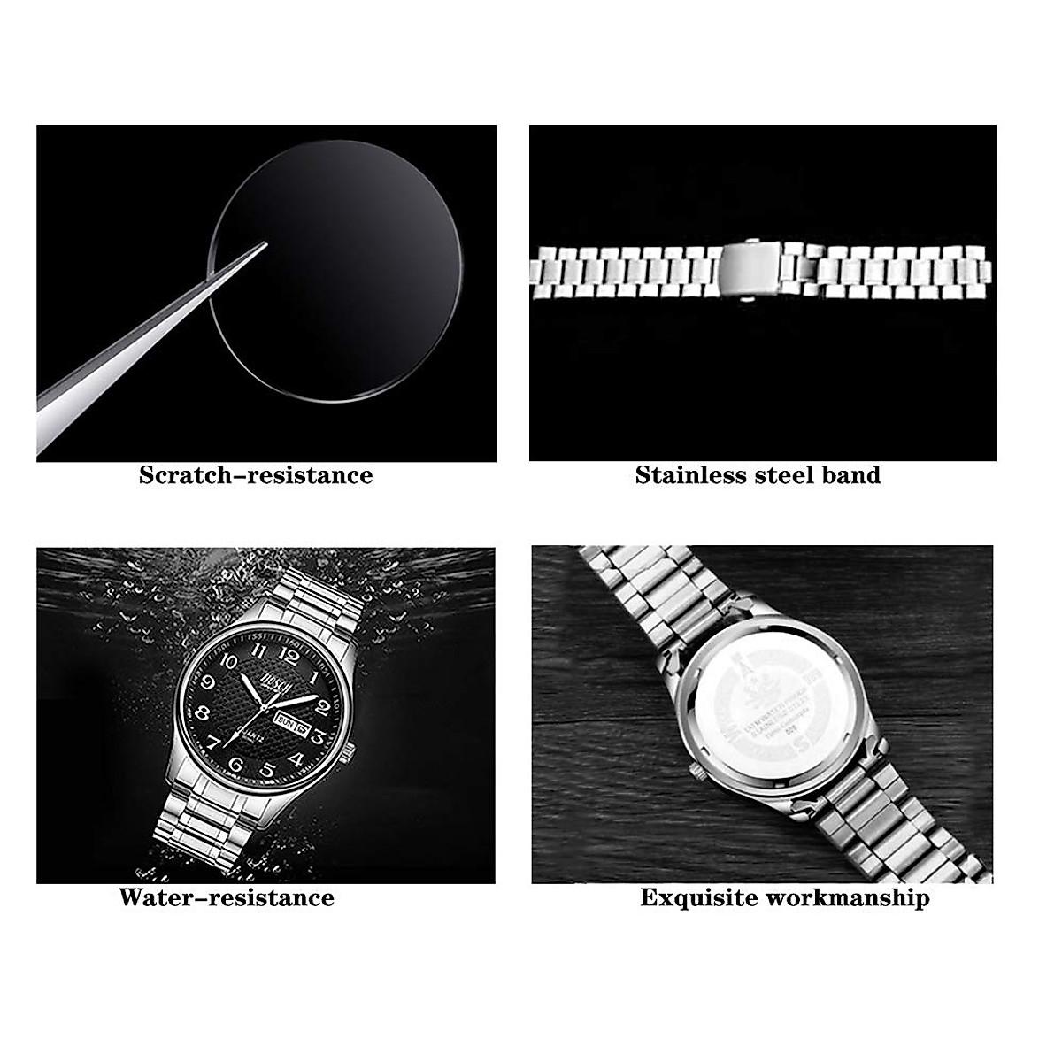 BOSCK Analog Mens Watch,40mm Easy Read Auto Date and Day Stainless Steel Business Watch for Men,30M Waterproof Sports Mens Wrist Watches