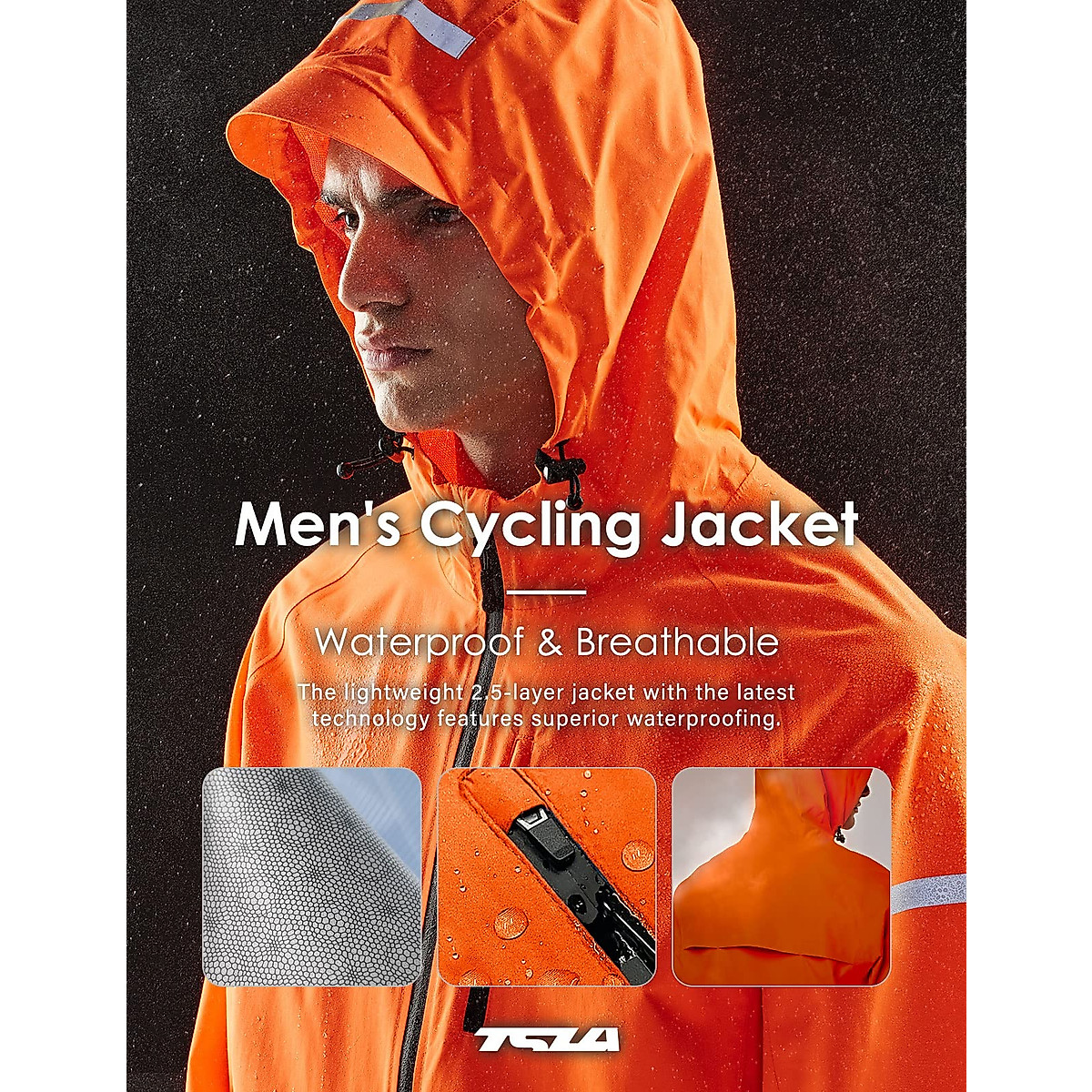 TSLA Men's Cycling Waterproof Jacket, Reflective Hoodie Windbreaker, Packable Bike Rain Jackets with Back Pocket, Cycling Neon Yellow, X-Large
