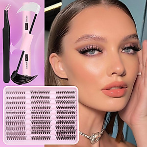 Eyelash Extensions Kit 300 Pcs Lash Clusters Individual Lashes with Strong Hold Lash Bond and Seal and Cluster Eyelashes Applicator Tool (20D/30D/40D)